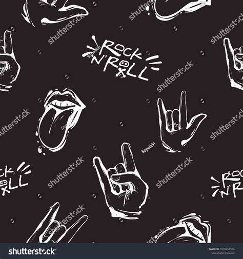 Rock Roll Seamless Pattern Tongue Rocknroll Stock Vector Royalty Free