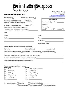 Fillable Online Membership Form Prints On Paper Fax Email Print