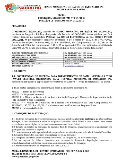Preench Vel Dispon Vel Fundo Municipal De Sade Do Paudalho Pe Fax