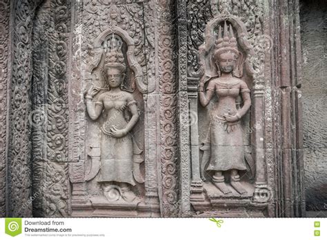 Estado Dos Carvings De Apsara Na Parede Do Templo De Angkor Herit Do