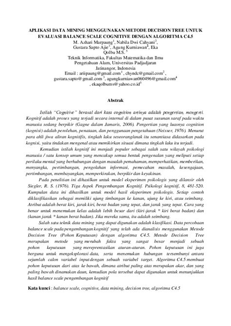 pdf aplikasi data mining menggunakan metode decision tree untuk evaluasi balance scale
