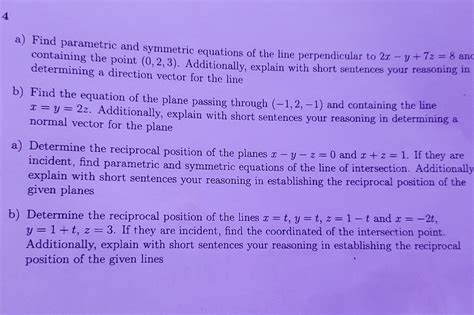 solved 4 a find parametric and symmetric equations of the