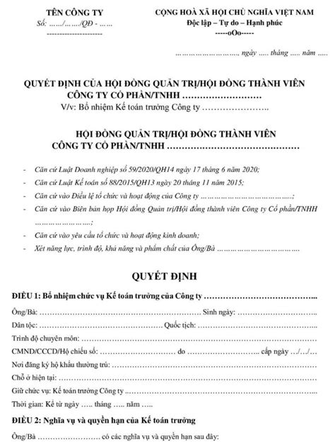 500 tài mẫu quyết định bổ nhiệm kế toán trưởng mới nhất Wikipedia