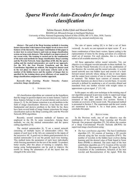 pdf sparse wavelet auto encoders for image classification