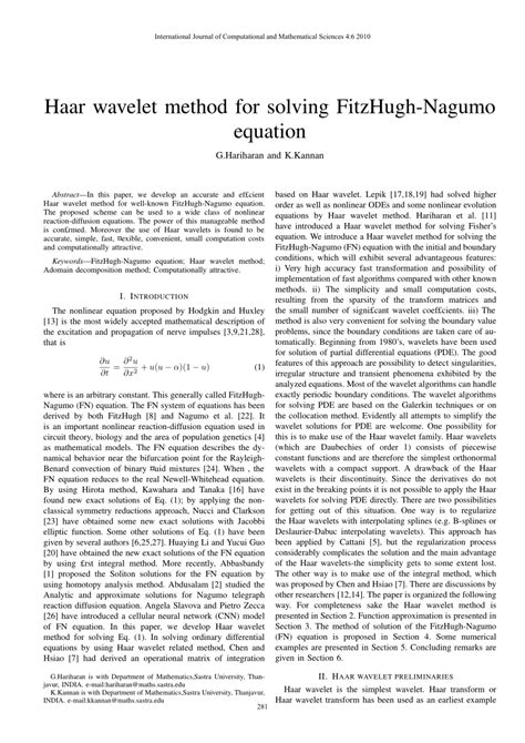 pdf haar wavelet method for solving fitzhugh nagumo equation
