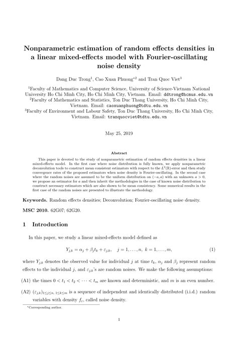 pdf nonparametric estimation of random effects densities in a linear mixed effects model with