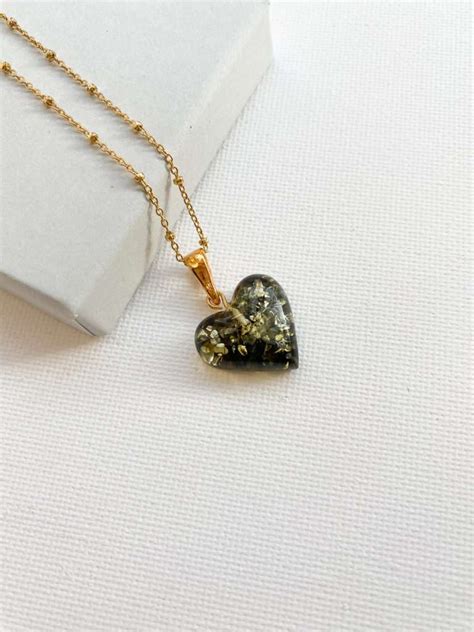 Naszyjnik Srebrny Poz Acany Z Bursztynem Zielonym Golds Heart Amberheart