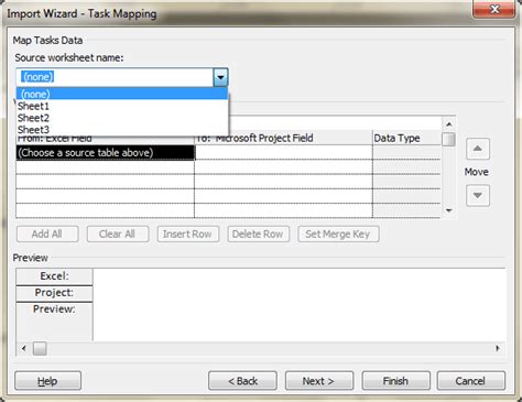 importing data from excel to ms project