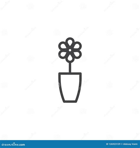 Florero Con El Icono Del Esquema De La Flor Ilustración del Vector