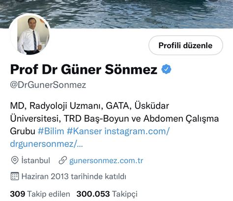 Prof Dr Güner Sönmez on Twitter Twitterda 300 bini Instagramda 84