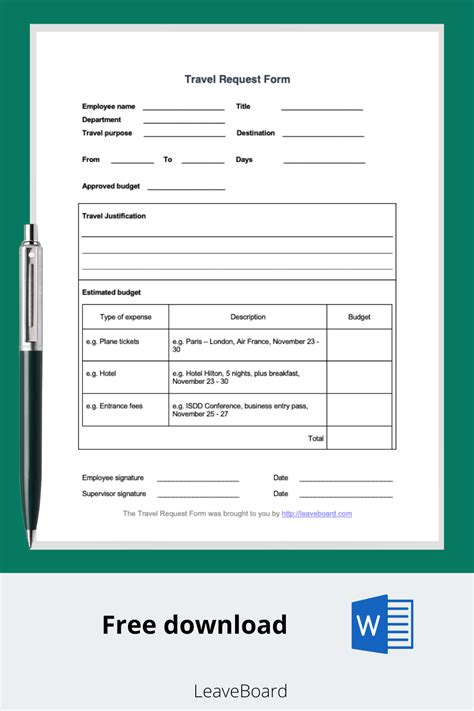 Travel Request Form Template Word Toptemplate My Id