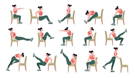 Premium Vector Chair Yoga Poses Chair Stretching Exercises Set