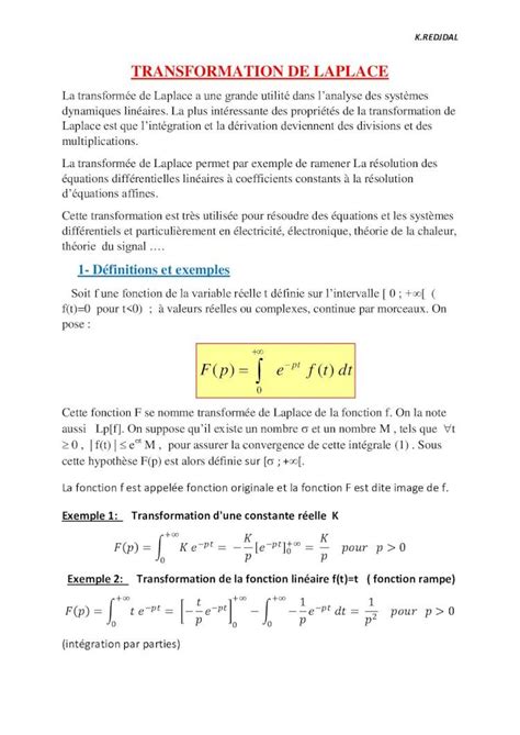Pdf Transformation De Laplace De Laplace Pdfquelle Est La Transform E