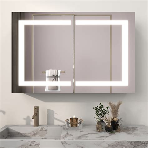 40 Black Wall Mounted LED Lighted Bathroom Medicine Cabinet