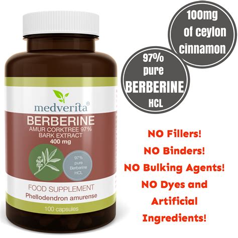 MEDVERITA Berberine HCL 400mg 100 Caps Free UK Delivery On All Orders