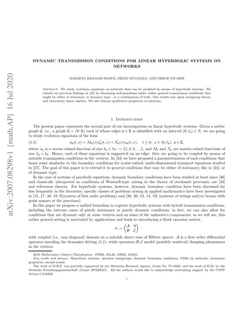 pdf dynamic transmission conditions for linear hyperbolic systems on networks