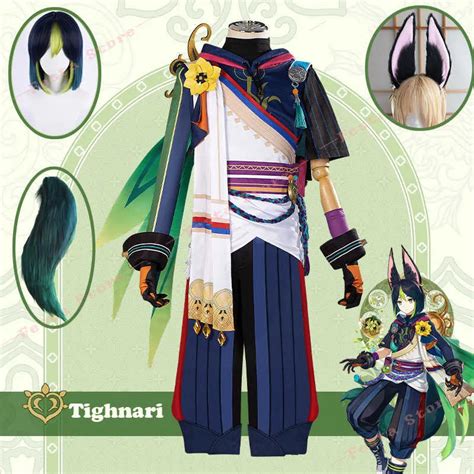 Genshin Impact Tighnari Cosplay Costume With Short Wig Ears Tail