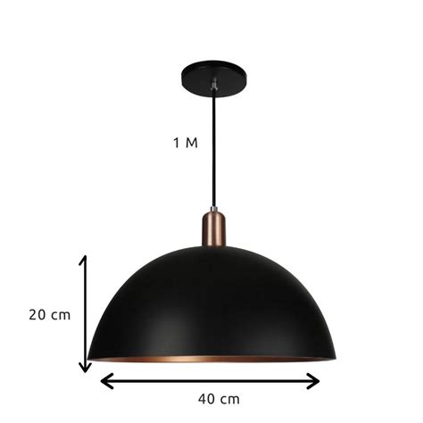 Luminária Pendente Meia Lua 40 cm Preto cobre Elo7