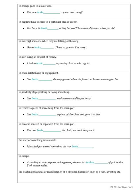 Phrasal Verbs With Break English ESL Worksheets Pdf Doc