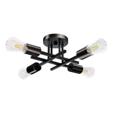 TOZING 14 In 4 Light Modern Sputnik Linear Black Metal Semi Flush