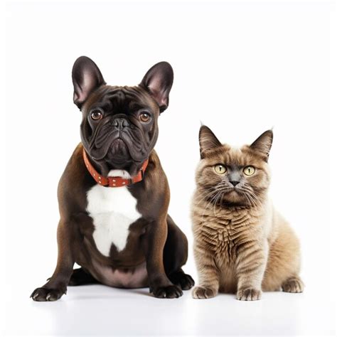 Un perro y un gato están sentados juntos Foto Premium