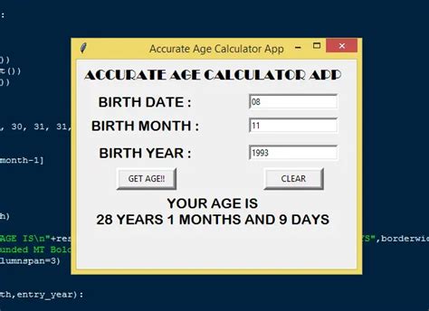 simple accurate age calculator app using python with free source code sourcecodester