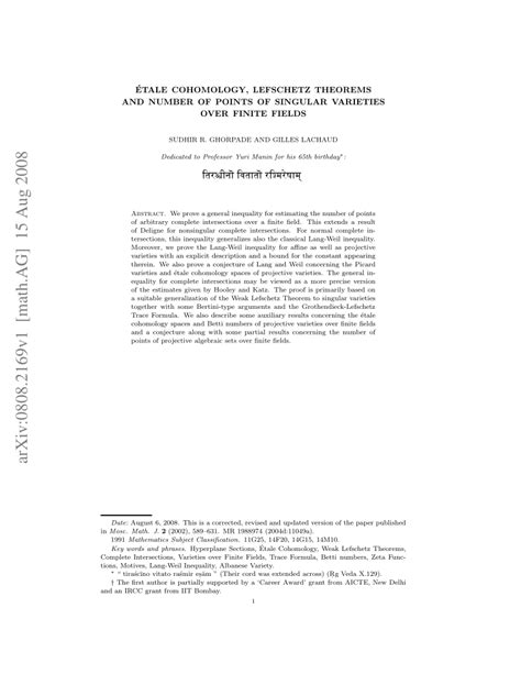 pdf etale cohomology lefschetz theorems and number of points of singular varieties over