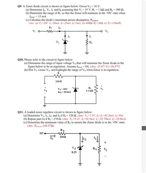 Solved 09 A Zener Diode Circuit Is Shown In Figure Below Chegg