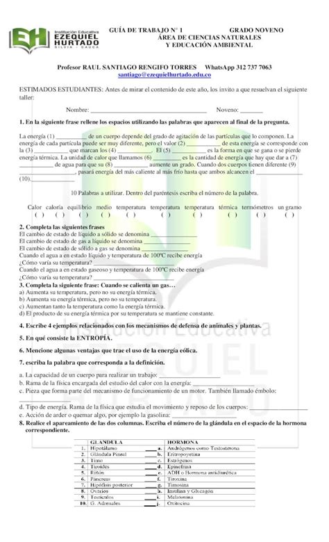 Pdf Gu A De Trabajo N Grado Noveno Rea De Ciencias Naturales