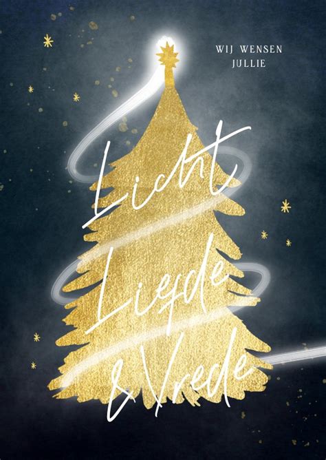 Stijlvolle Kerstkaart Gouden Kerstboom Licht Kaartje Go