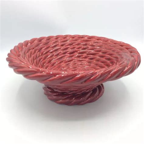 COUPE EN CÉRAMIQUE tressée émaillée rouge de Vallauris Design XXème EUR
