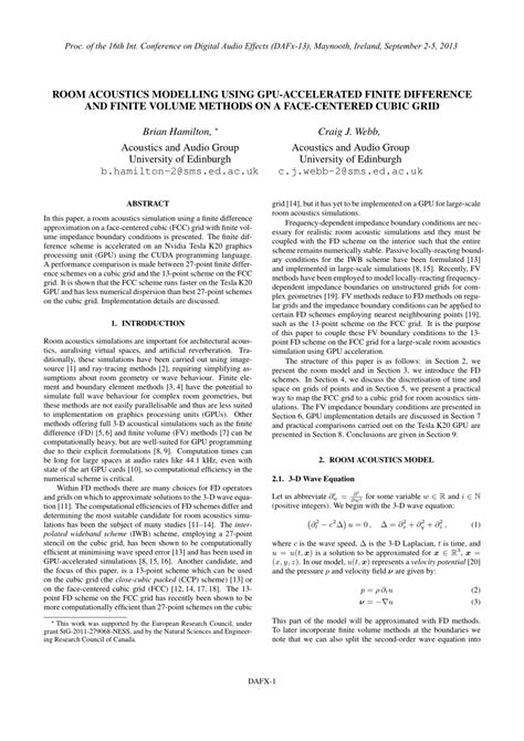 pdf room acoustics modelling using gpu accelerated finite difference and finite volume methods