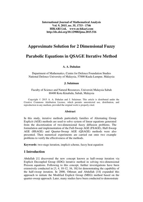 pdf approximate solution for 2 dimensional fuzzy parabolic equations in qsage iterative method