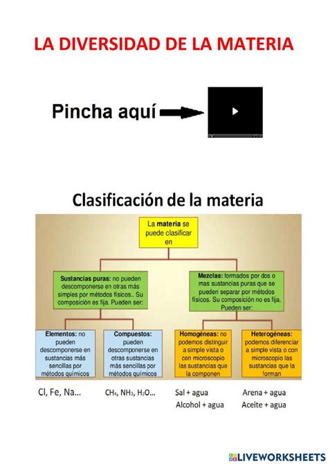 Ficha interactiva de Sustancias puras y mezclas para 2º ESO