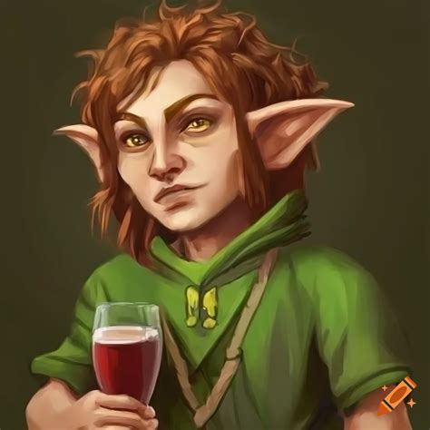Male Druid Halfling With Brown Hair And Brown Eyes Green Robin Hood Hat Green Clothing And A