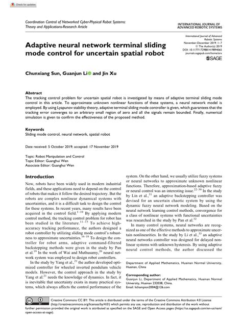 pdf adaptive neural network terminal sliding mode control for uncertain spatial robot