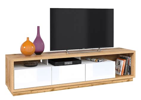 Szafka RTV Timellin 200 cm dąb wotan biała Szafki RTV Homebook