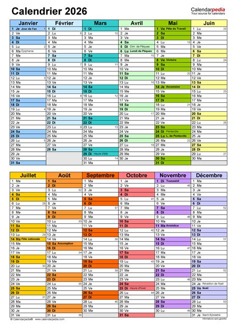 Calendrier 2026 Excel Word Et PDF Calendarpedia