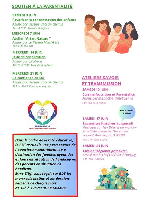 Le programme du Centre Socioculturel du mois de juin Epinay sous Sénart