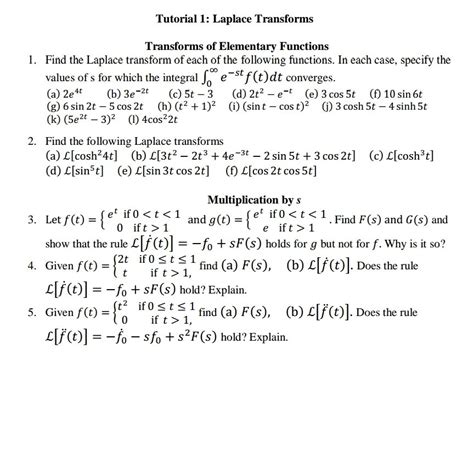 solved tutorial 1 laplace transforms ro transforms of