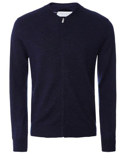 Thomas Maine Navy Merino Wool Zip Through Cardigan Jules B