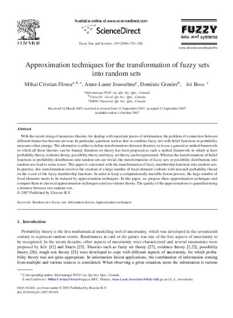 pdf approximation techniques for the transformation of fuzzy sets into random sets anne