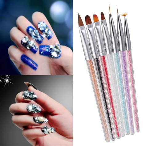 7PCS Nail Art Brushes Pen Acrylic Rhinestone Crystal Tools Set Nail