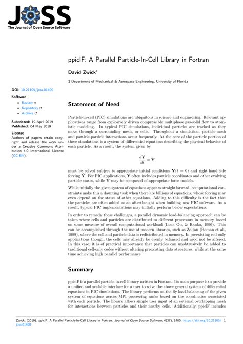 pdf ppiclf a parallel particle in cell library in fortran