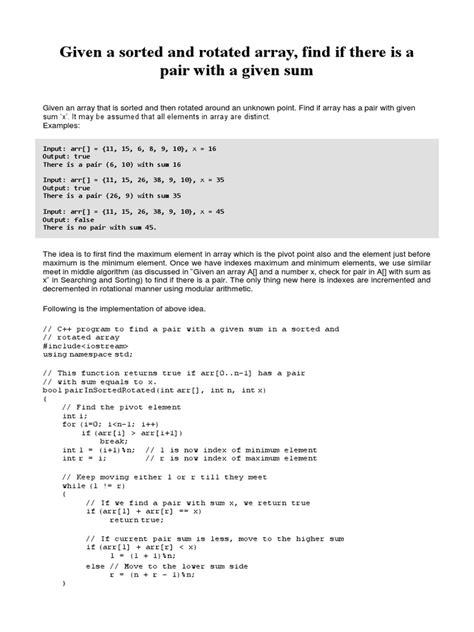 finding pairs with a given sum in a sorted and rotated array pdf array data structure