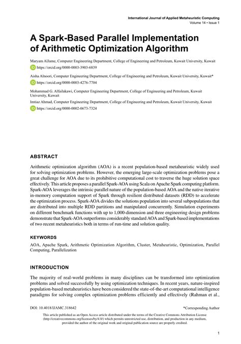 pdf a spark based parallel implementation of arithmetic optimization algorithm
