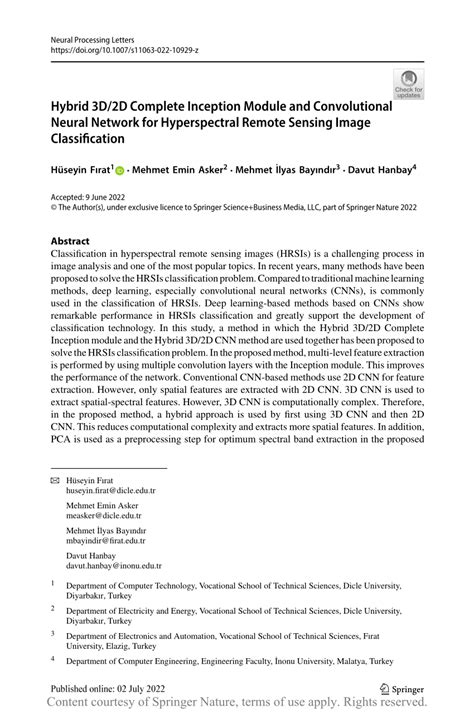 hybrid 3d 2d complete inception module and convolutional neural network for hyperspectral remote