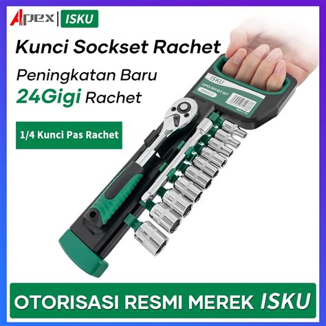 Jual ISKU Kunci Sok Socket Set 12 Pcs Kunci Pas Ratchet 1 4 Inch 24gigi