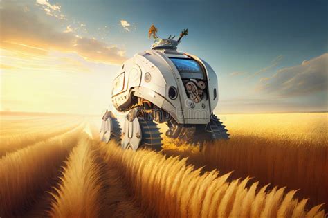 Futuristic Farming Automation Using Robots Machinery In Farm Fields In