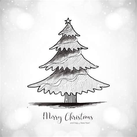 Mano dibujar invierno árbol de navidad bosquejo vacaciones tarjeta
